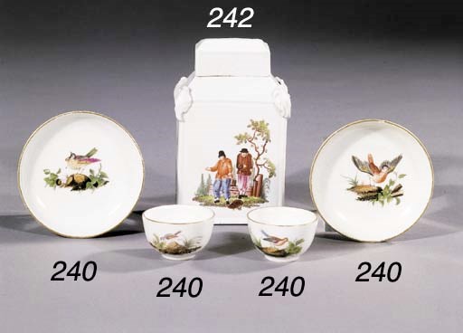 A rare Weesp porcelain pastoral rectangular teacaddy and cover