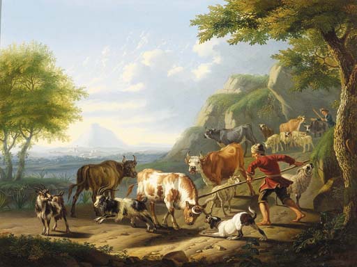Jan van Gool (1687-1763) , An Italianate landscape with a herdsman and ...