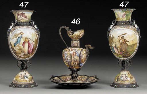 A pair of Viennese silver and enamel vases , BY HERMAN BOEHM, CIRCA ...
