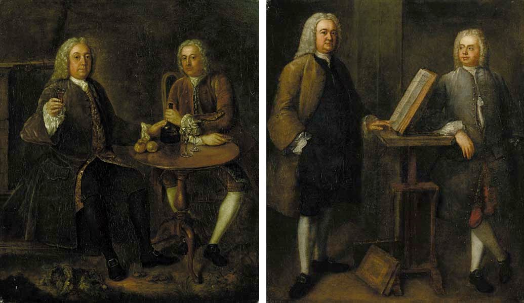 Stephen Slaughter (1697-1765) , Portrait of two gentlemen, small-full ...