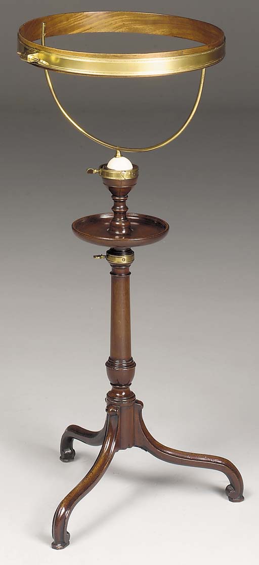 A GEORGE III BRASS-MOUNTED MAHOGANY TRIPOD EMBROIDERY-STAND