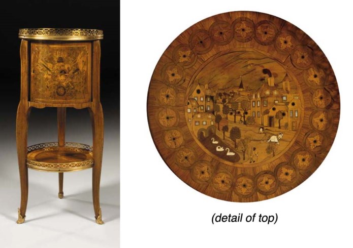 A LOUIS XV ORMOLU-MOUNTED MOTHER-OF-PEARL AND IVORY-INLAID TULIPWOOD ...