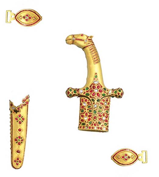 A FINE DIAMOND RUBY AND EMERALD CEREMONIAL SWORD HILT AND FITTINGS