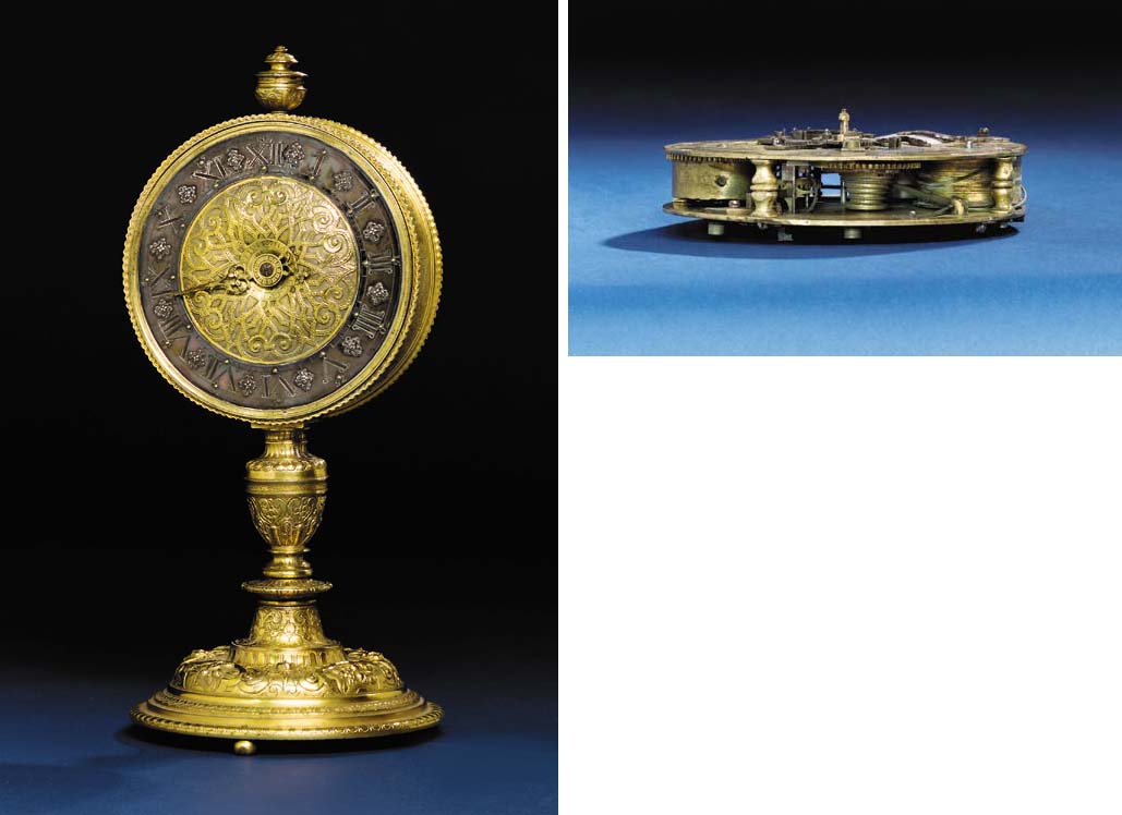 A Continental gilt-metal and silver monstrance table clock
