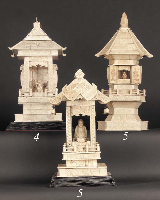 A Japanese bone model of a shrine 19th Century