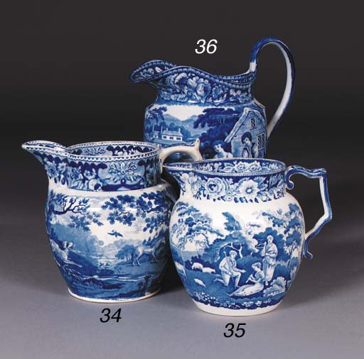 A Staffordshire pearlware blue and white globular jug