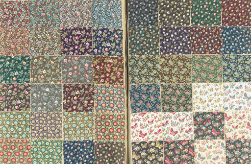 A pattern book containing samples of printed cottons and wools, the ...