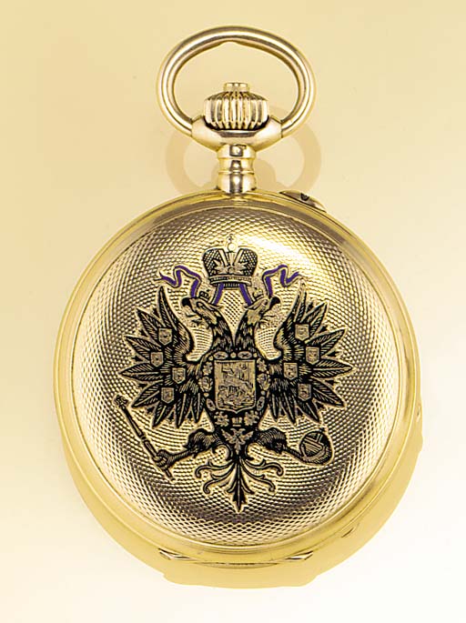 A 14ct. GOLD HUNTING CASED RUSSIAN IMPERIAL PRESENTATION POCKET WATCH ...
