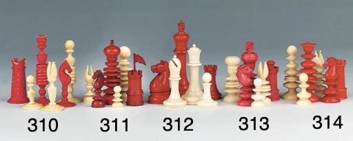 An English ivory Calvert pattern chess set, 19th century