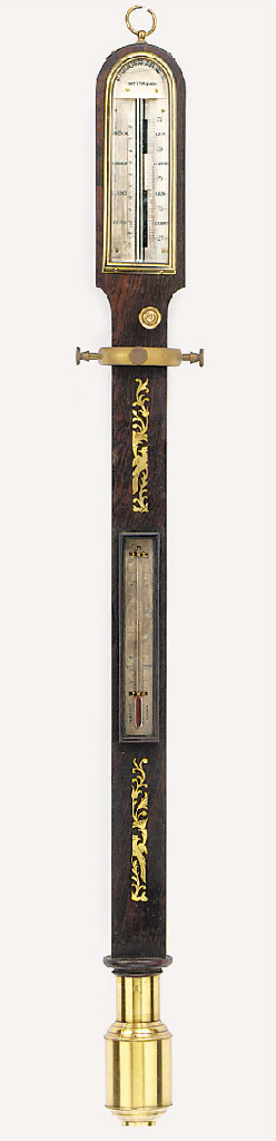 A Dutch rosewood and mother-of-pearl inlaid marine stick barometer, mid ...