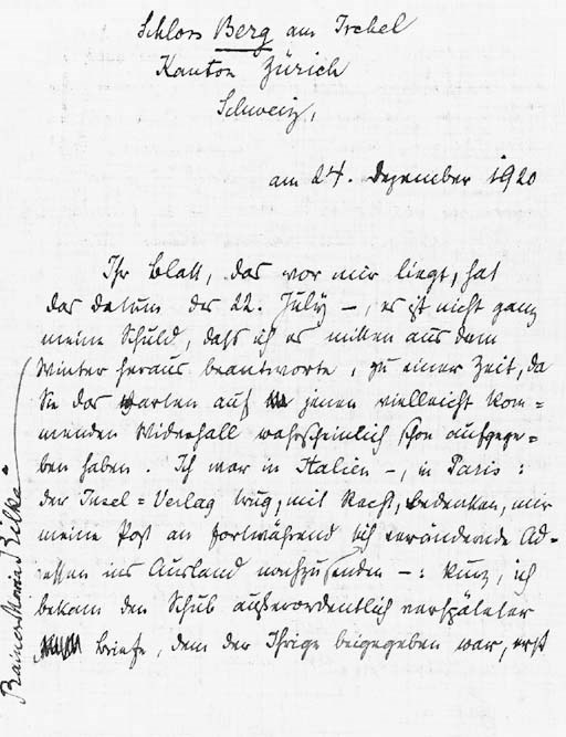 RILKE, Rainer Maria (1875-1926). Autograph letter signed to an ...