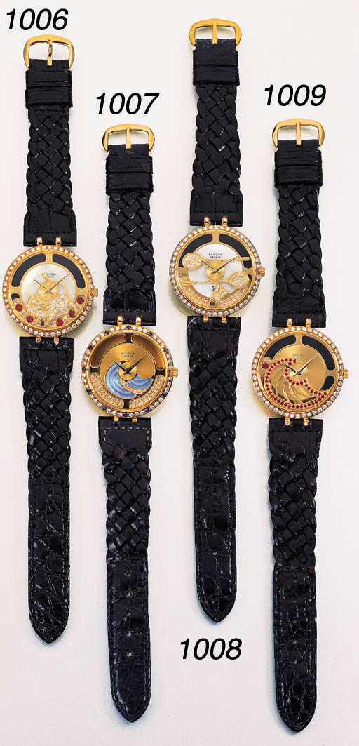 SARCAR. AN 18K GOLD, DIAMOND, SAPPHIRE AND MOTHER-OF-PEARL-SET WRISTWATCH