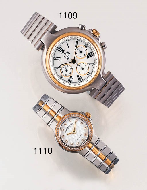 DUNHILL. A STAINLESS STEEL AND GOLD CHRONOGRAPH WRISTWATCH WITH ...