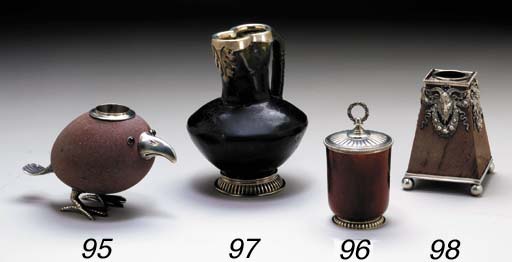 A SILVER AND CERAMIC GUM-POT