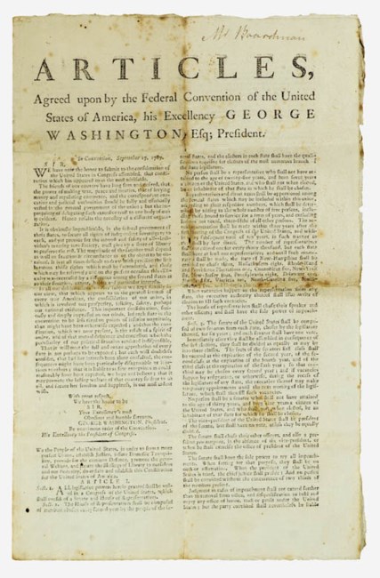 [UNITED STATES, CONSTITUTION]. Articles, Agreed upon by the Federal ...