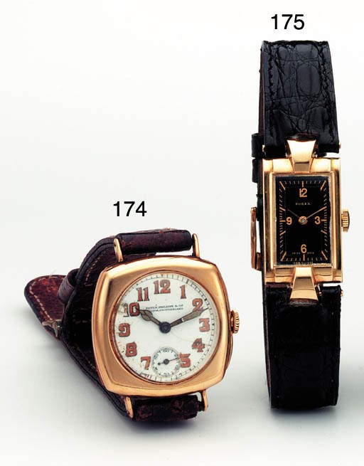 Rolex. A lady's 18K gold rectangular-shaped wristwatch , SIGNED ROLEX ...