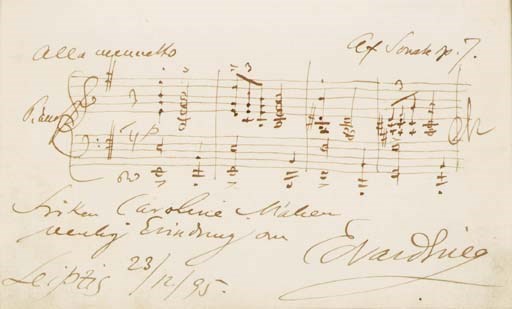 GRIEG, Edvard (1843-1907). Autograph musical quotation inscribed and ...