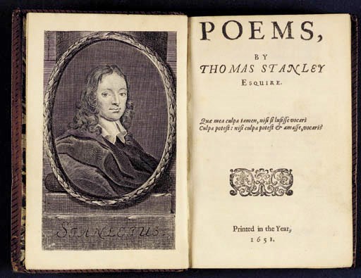 STANLEY, Thomas (1625-1678). Poems. [London:] Printed [by Roger Norton ...