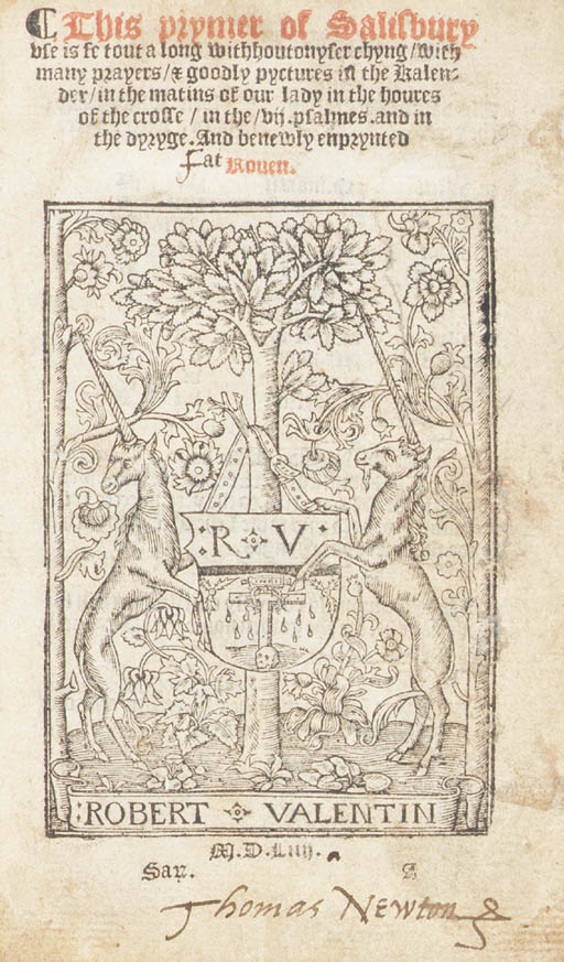 PRIMER, use of Sarum, in Latin and English. This prymer of Salisbury ...