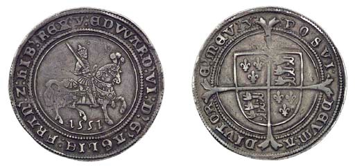 Edward VI, Halfcrown, 15.55g., third period, 1551, m.m. y, king on ...