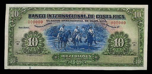 Banco Internacional de Costa Rica, specimen 10-Colones, ND (1931), red ...