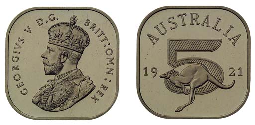 Australia, George V, unofficial square flan "pattern Crown or Five ...