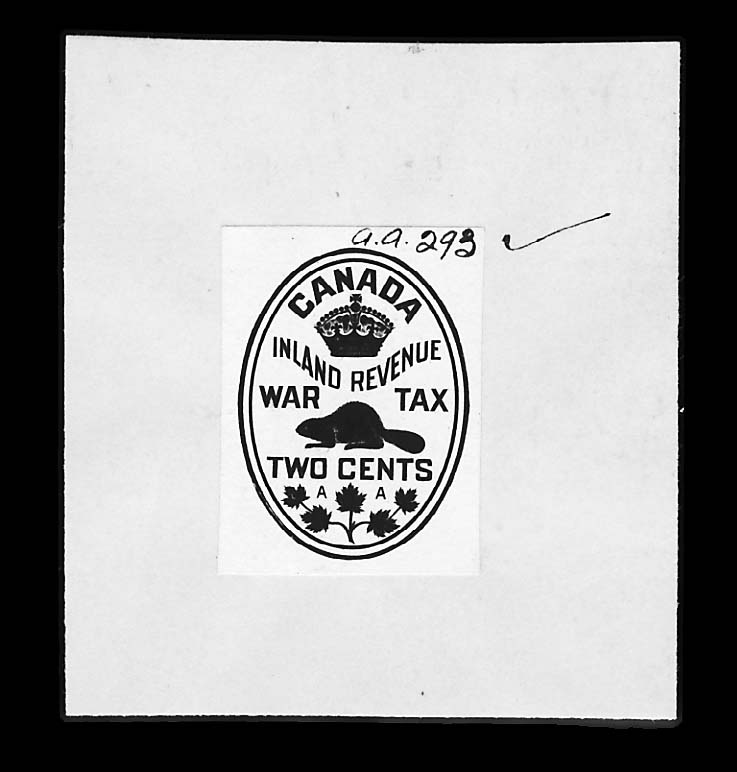 Canadian Revenue, 1915 2c "Cheque Stamp", large die proof in Black on ...