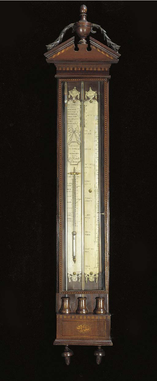A Dutch mahogany and marquetry cistern barometer