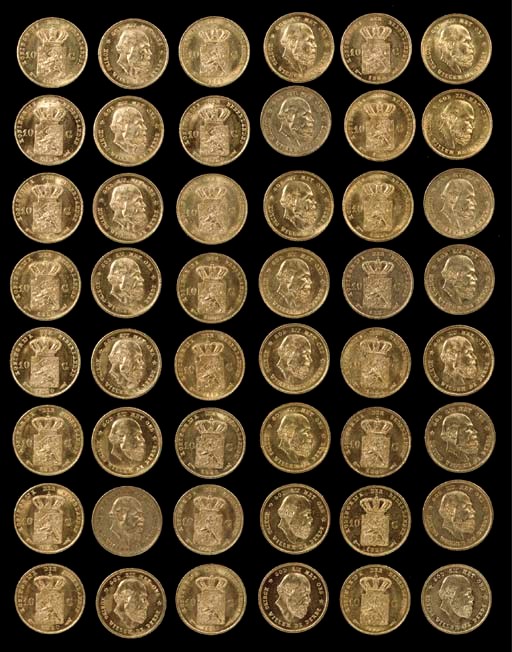 A collection of forty-seven Dutch gold coins , THE NETHERLANDS, 1880 ...