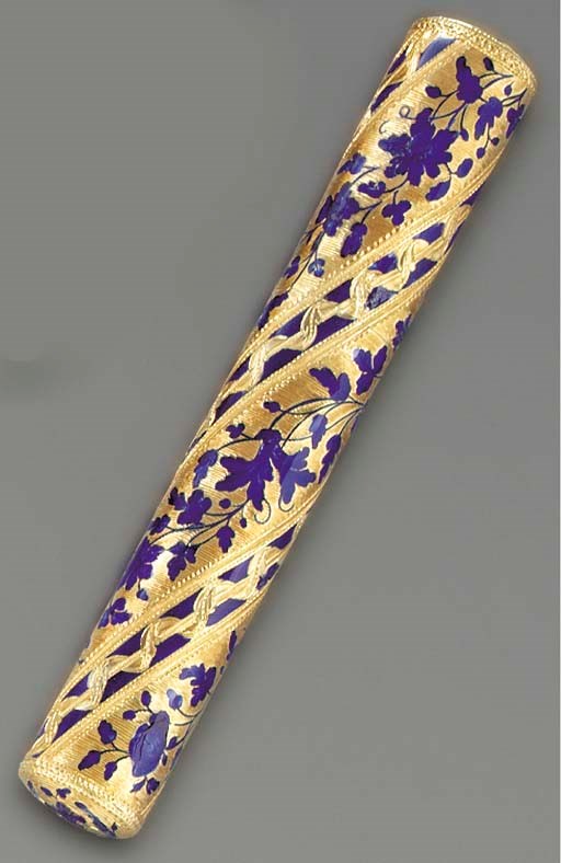A GEORGE III ENAMELLED GOLD BODKIN CASE , PROBABLY LONDON, WORKSHOP OF ...