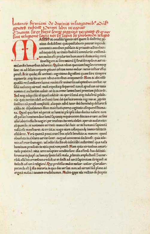 LACTANTIUS, Lucius Coelius Firmianus (c.240-c.320). Opera. Subiaco ...