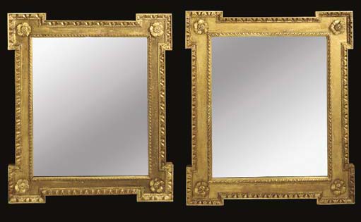 A NEAR PAIR OF GILTWOOD 'KIT-KAT' PICTURE FRAME MIRRORS, 18TH CENTURY ...