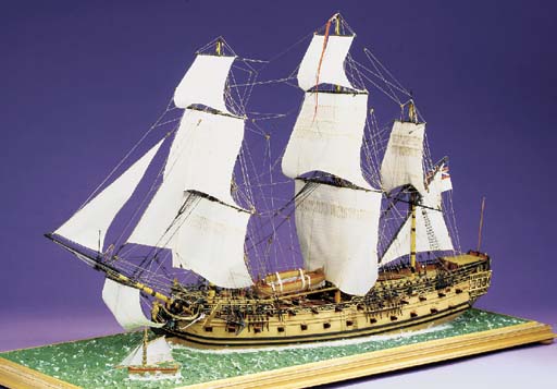 A WELL-PRESENTED WATERLINE MODEL OF AN 18TH CENTURY ROYAL NAVY 44-GUN ...