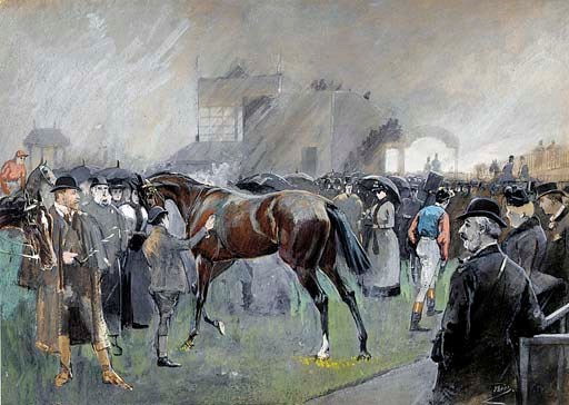 John Beer (Fl.1895-1915) , A favourite wins - The Birdcage on a rainy ...
