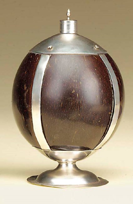 A silver mounted coconut flask, possibly French early l9th century ...