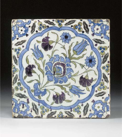 A Damascus pottery square tile Syria, 17th century