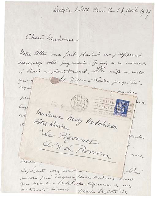 MATISSE, Henri. Six autograph letters signed ('Votre bien devoué Henri ...