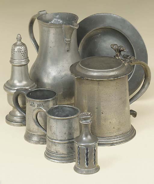 A small collection of pewter tableware, 19th and 20th century