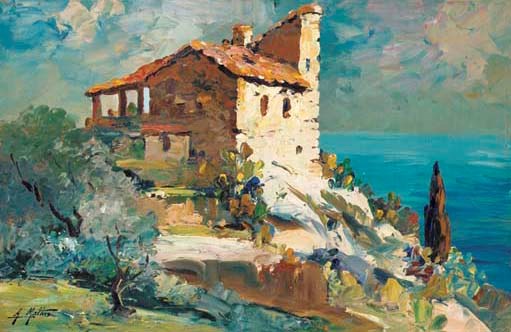 Adolphe Mathis (1873-1940) , Une maison aux jardins exotiques; and Une ...