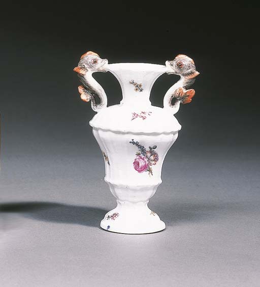 A Meissen two-handled inverted baluster vase