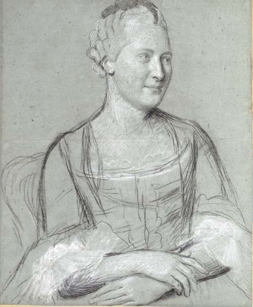 French School, circa 1750 , A girl wearing a bonnet, looking at herself ...