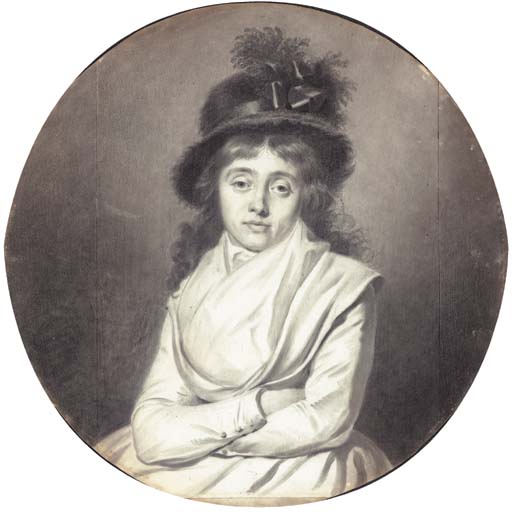 French School, circa 1750 , A girl wearing a bonnet, looking at herself ...