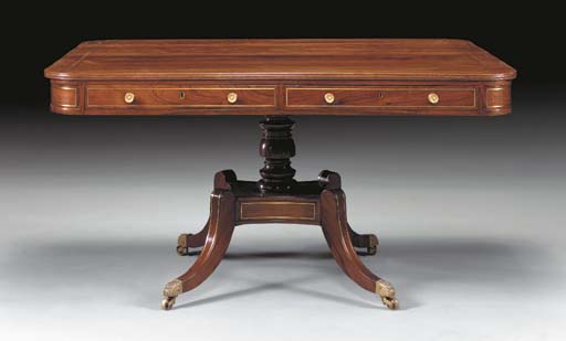 A REGENCY BRASS-INLAID ROSEWOOD LIBRARY TABLE