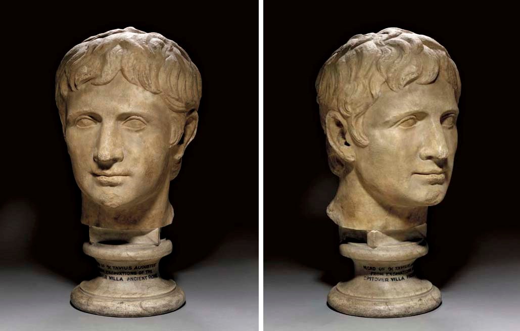 A ROMAN MARBLE PORTRAIT HEAD OF THE EMPEROR AUGUSTUS