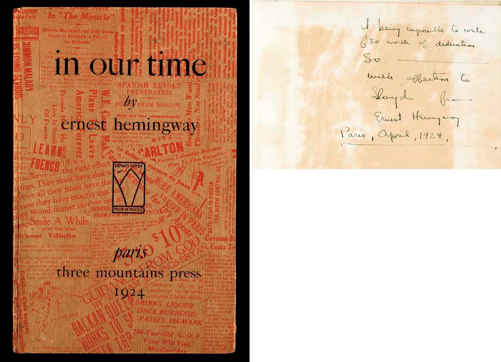 HEMINGWAY, Ernest. in our time. Paris: Three Mountain Press, 1924.