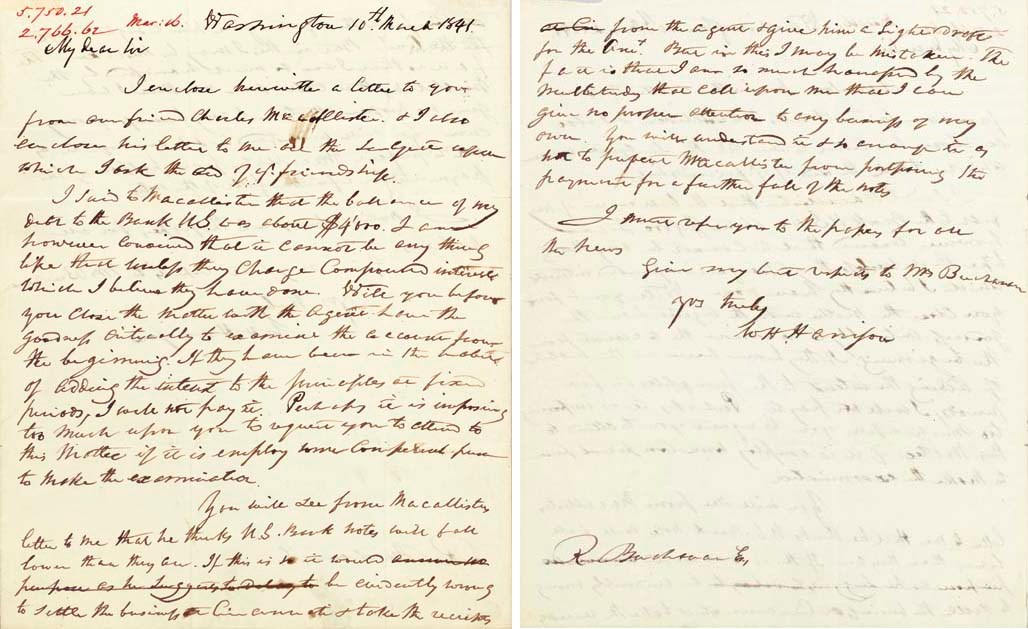 HARRISON, William Henry. Autograph letter signed ("W.H.Harrison") AS ...