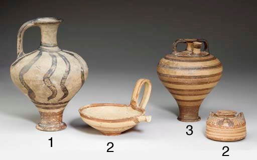 TWO MYCENAEAN POTTERY VESSELS , LATE HELLADIC III, CIRCA LATE 14TH-13TH ...