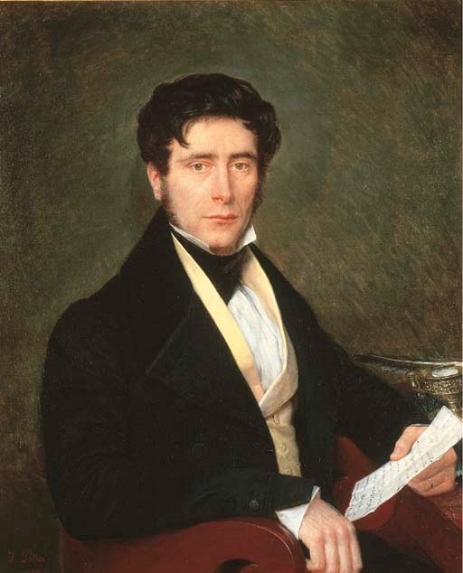 Antoine Julien Potier (1796-1865) , Portrait d'homme assis tenant une ...