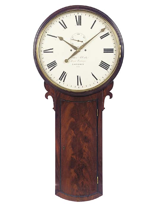 A Victorian large mahogany drop-dial wall clock with quarter strike ...