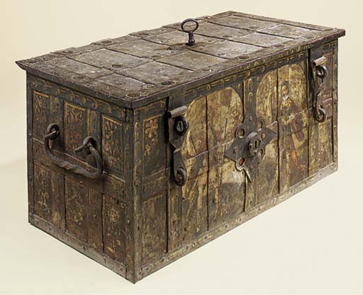 A German decorated iron strongbox